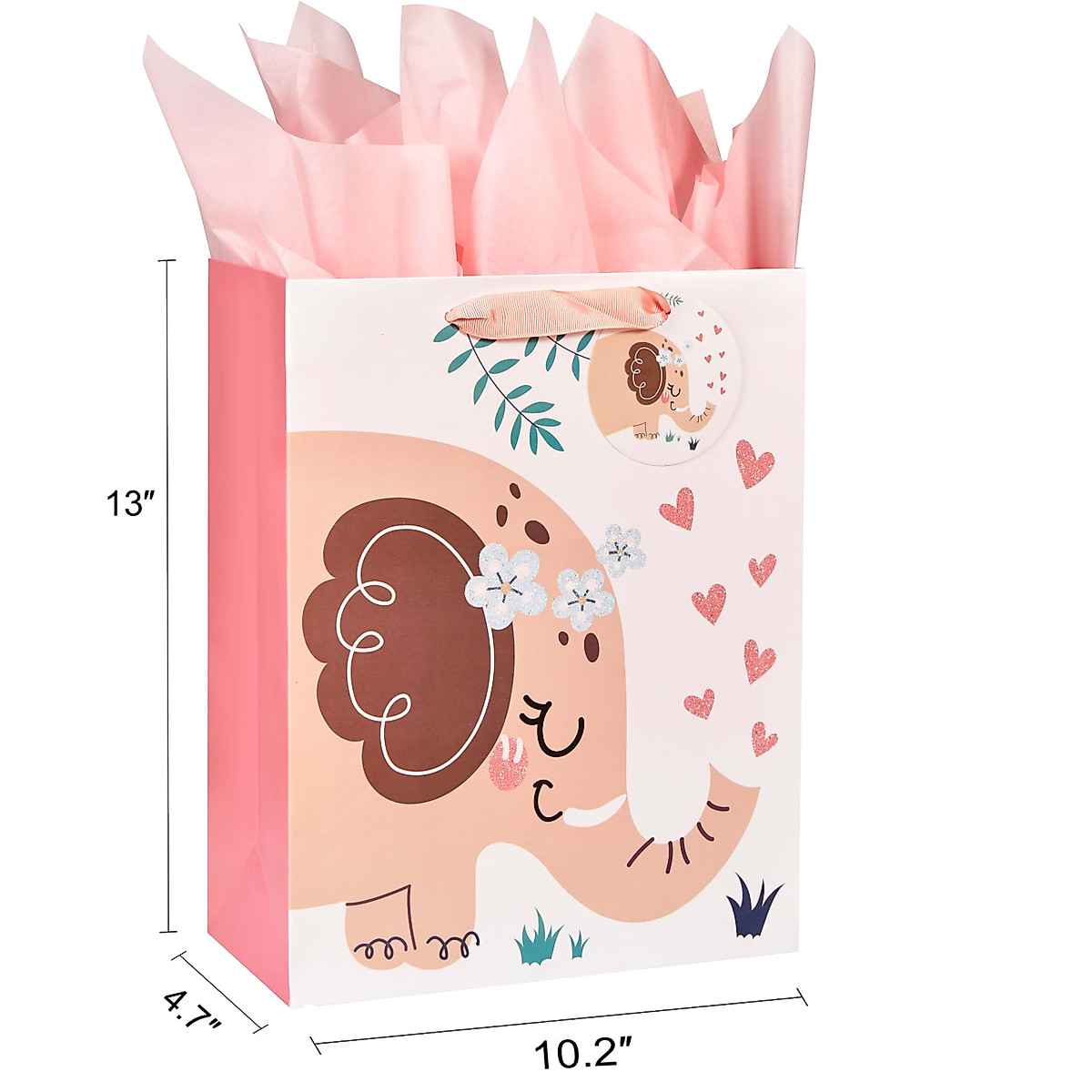 SUNCOLOR 2 Pack 13" Gift Bags for Baby with Tissue Paper