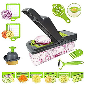 TeeFity Vegetable Chopper, Multifunctional Chopper Vegetable Cutter with 7 Interchangeable Blades, Mandoline Onion Dicer for Kitchen, Veggie Chopper Food Slicer with Container and Drain Basket
