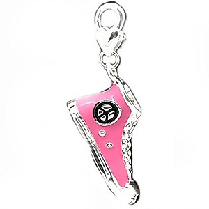 Sexy Sparkles Pink Enamel Converse Shoe Charm Pendant for European Clip on Charm Jewelry with Lobster Clasp