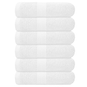 Avalon Bath Towels for Bathroom 100% Cotton White Bathroom Towels Pack of 6 (22x44 inches) - Quick Drying Bath Towels Set Small, Light Weight & Absorbent Perfect Gym & Pool Towel Set
