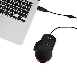 A ADWITS MMO Programmable Gaming Mouse, Pixart True 10000 DPI Sensor, Ergonomic Design with Customizable 17 Buttons, LED Light, 4 x 5g Weights and Polling Rate Up to 1000 Hz, Black