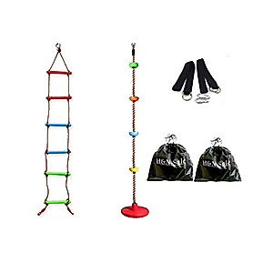 (Set of 2) Climbing Rope Tree Swing and Climbing Rope Ladder, with Platforms and Disc Swings Seat - Playground Swing-Set Accessories Outdoor for Kids`