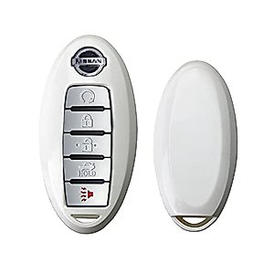 iJDMTOY (1) Exact Fit Gloss Metallic White Smart Key Fob Shell Compatible with Nissan Armada Rogue GT-R Murano Pathfinder Sentra Leaf Titan (4-Button only)
