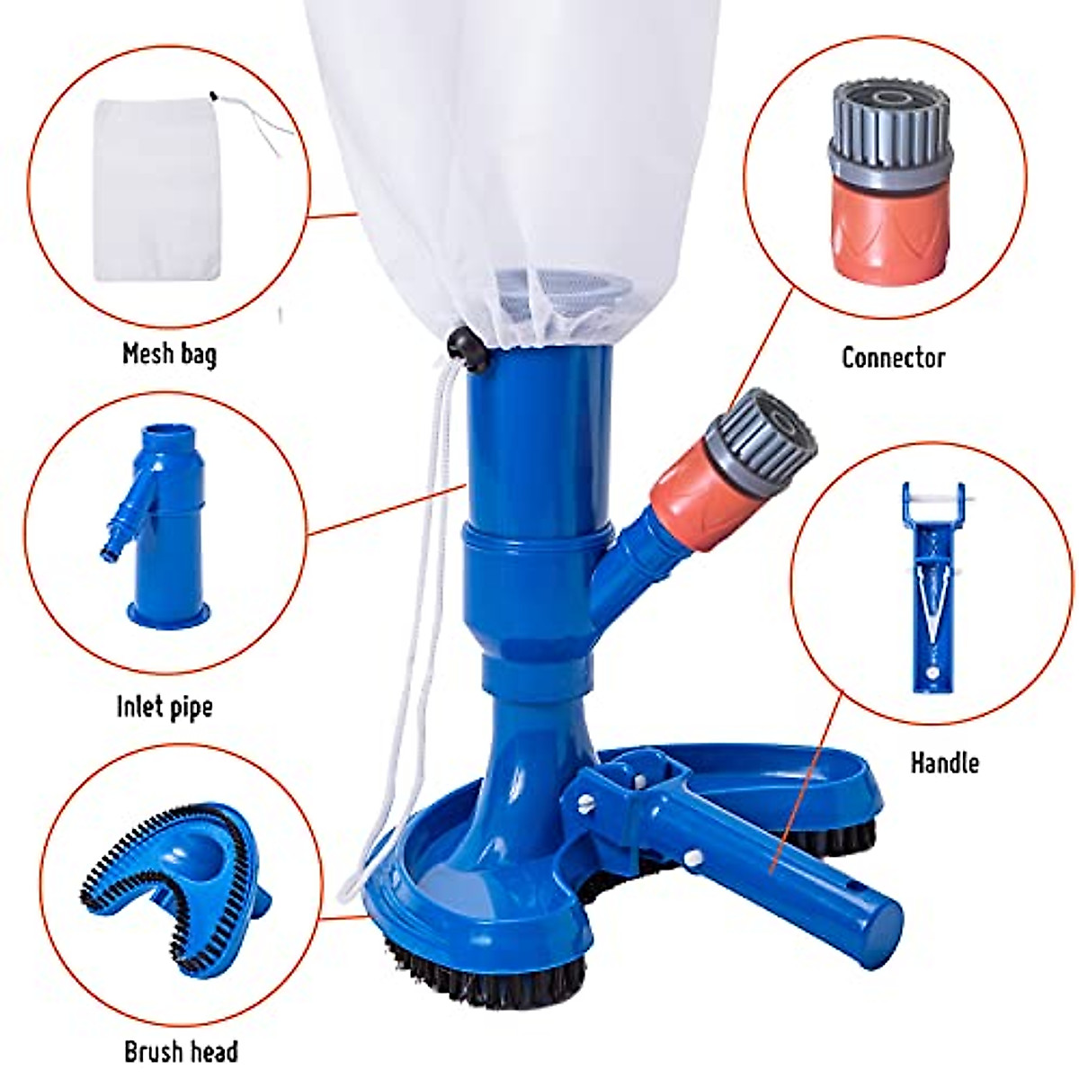 YSMJ Pool Cleaning Kit Pool Vacuum Jet Cleaner Poor Brush Chlorine Dispenser Pool Skimmer Net with 3 - Section Pole Pool Maintenance Set for Above Ground Pools Spas Hot Tub Fountains