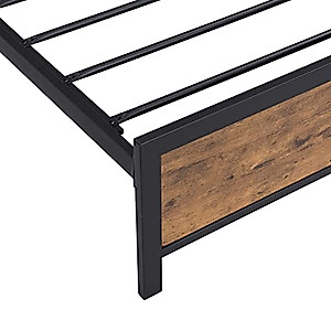 MWrouqfur Modern Industrial Queen Bed Frame with LED Lights and 2 USB Ports,Bed Frame Queen Size with Wood Storage Headboard and 12" Under Bed Storage,Noise Free,No Box Spring Needed (Queen)