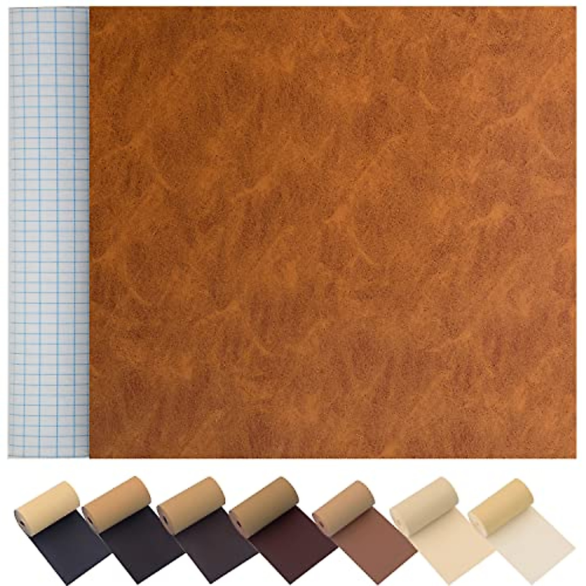 Leather Repair Patch for Couches 17X55inch Large Self-Adhesive refinisher cuttable reupholster Tape Patches kit Couch Car Seats Furniture Sofa Vinyl Chairs Fabric Fix(crazy Horse l.Brown, 17x55 inch)