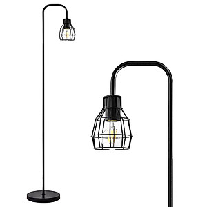 Oneach 63.75" Industrial Floor Lamp Modern Black Floor Lamp with Footswitch Metal Reading Tall Pole Light with 4W LED Bulb Standing Tall Lamp for Living Room Bedroom Office E26 Base