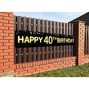 Greatingreat Large Cheers to 40 Years Banner, Black Gold 40 Anniversary Party Sign, 40th Happy Birthday Banner(9.8feet X 1.6feet)