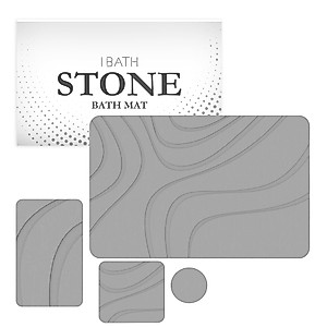 IBATH Stone Bath Mat, Diatomaceous Earth Shower Mat, Non-Slip Quick Drying Super Absorbent Bathroom Floor Mat - Elegant, Natural, Modern Design, Easy to Clean (23.5 x 15.5 Light Grey)
