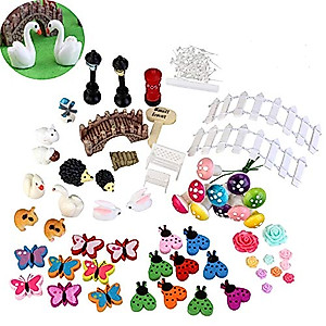 BESTOMZ Miniature Garden Ornaments, 58 Pieces Ornament Kits Set for DIY Fairy Garden Dollhouse Decor