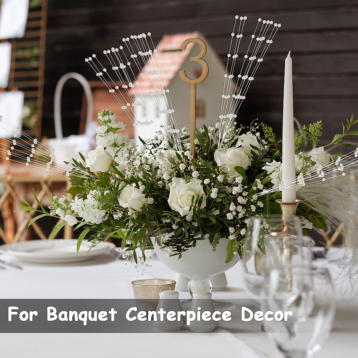 150 Pieces String Pearl Stick Pearl Garland Beads Wreath Wedding Pearl Bridal Bouquet Party Decor Beaded Strand for Wedding Party Table Decor Crafts DIY Accessories (Milky White)