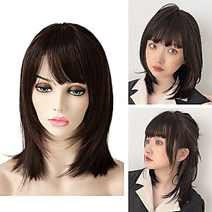 BRIGHT LELE Natural Full Medium Straight Hair With Natural Bang Layered cut with Wigs for Women Synthetic Stright Hair Wig for Daily Party Cosplay Wig HF1420-TR/M
