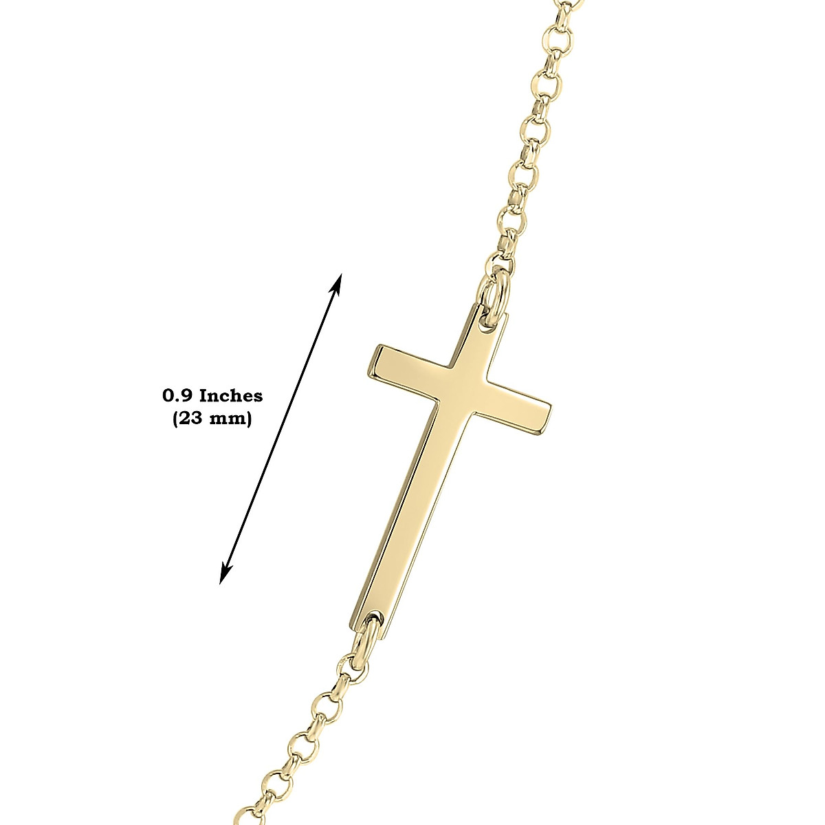 Inspired By My Girls 14K Gold Over Sterling Silver Sideways Cross Necklace with Adjustable Rolo Chain and Faith Keepsake Card Gift For Women