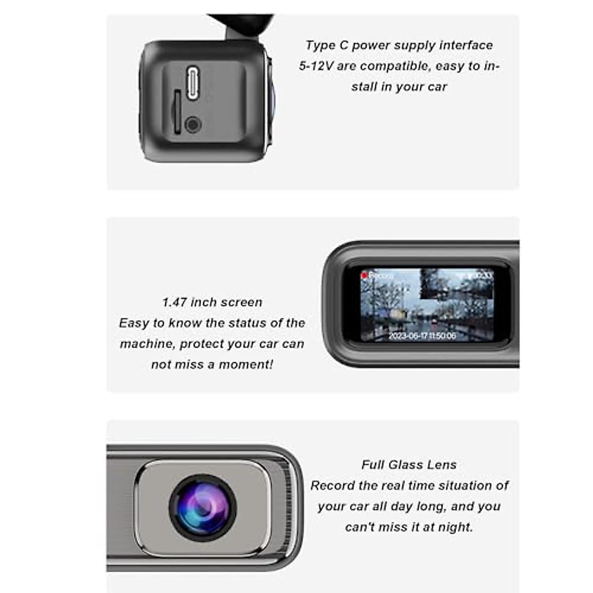 1080P FHD Dual Dash Cam, Control, Night, 170° Wide Angle, Parking Mode, for Cars