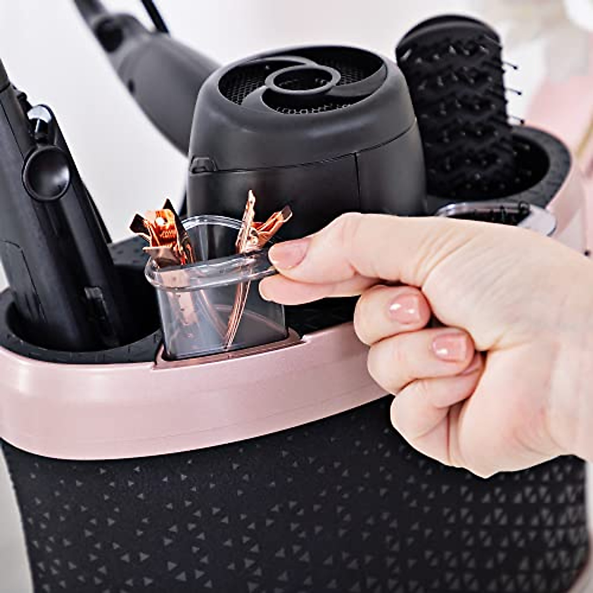 Minky Homecare Neoprene Styling Dock, Curling Iron and Hair Dryer Holder - Hair Tool Organizer Storage for Bathroom Countertop, Dresser - Rose Gold/Black