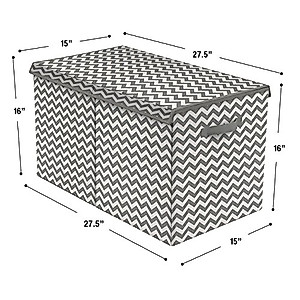 Sorbus Toy Chest with Flip-Top Lid, Kids Collapsible Storage for Nursery, Playroom, Closet, Home Organization, Large (Pattern - Chevron Gray)