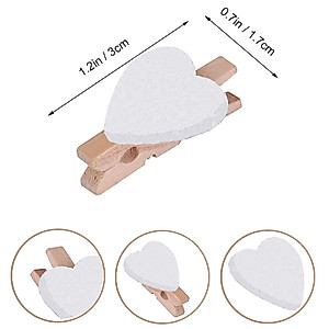 SKYPRO 50Pcs White Mini Wooden Heart Clothespins, Multicolor Small Clothespins with Heart, 3cm Heart Photo Clips, DIY Craft