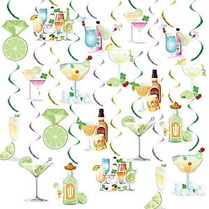 20 pcs Margs and Matrimony Bachelorette Hanging Swirls Party Decorations Margarita Martini Cocktail Birthday Party Decor Whirls Ceiling Swirls Mexican Fiesta Carnival Cinco De Mayo Party Streamers