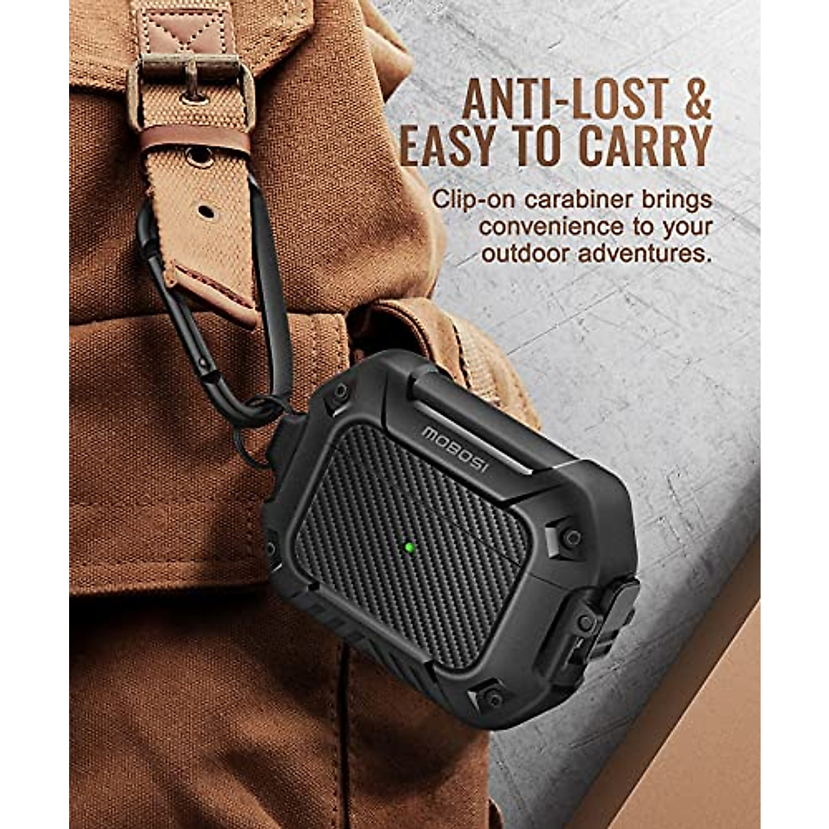 MOBOSI for AirPods Pro 2nd/1st Generation Case, Secure Lock Clip Carbon Fiber Case Cover with Keychain, Full Body Shockproof Hard Shell Protective Cover for AirPods Pro Case (2023/2022/2019), Black