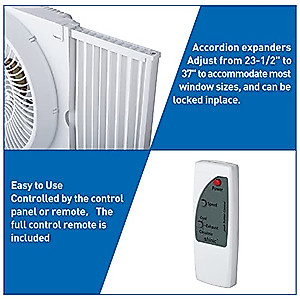 shinic 9" Blades Twin Window Fan with Reversible Airflow, Remote Control, 3 Speeds, 3 Functions, Bathroom Kitchen Exhaust Fan, Width Adjustable (From 23.5" to 37") ETL Certified Small Window Fan