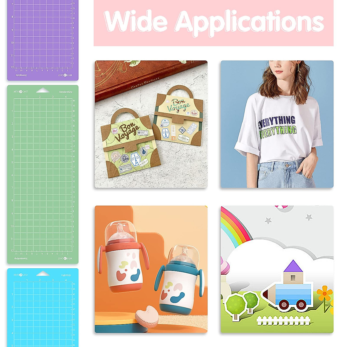 HTVRONT Light Grip Cutting Mat For Cricut Joy - 3 Pack 4.5X12inch Cutting Mat For Vinyl Thin Cardstock Crafts, Light Adhesive Sticky Quilting Mats Replacement Accessories for Cricut Machine, Blue