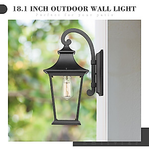 Emliviar Outdoor Wall Lantern, 1-Light Exterior Wall Mount Light with Clear Glass in Black Finish, 18" Height, 500181