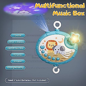 Mini Tudou Crib Mobile with Music and Lights,Baby Mobile for Crib with Hanging Rotating Rattle Toy,Star Projection,400 Lullabies and Timing Function,Remote Control Baby Crib Mobile for Boys Girls