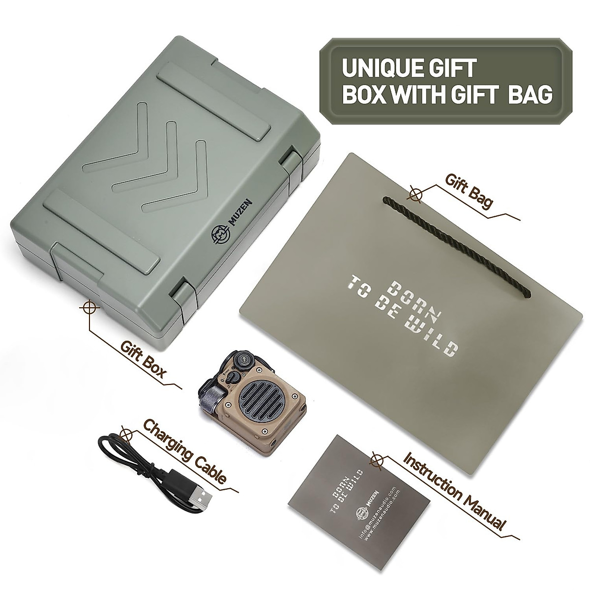 Muzen Portable Bluetooth Speaker, Wild Mini Rugged Travel Outdoor Speaker, Wireless Waterproof IPX5 with Flashlight, Stereo Sound, Metal Wild Look, for Adventure, Camping, Hiking