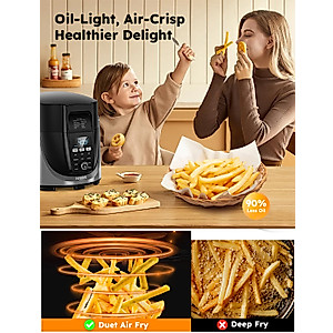 Nuwave Duet Air Fryer, Electric Pressure Cooker & Grill Combo, 540 IN 1 Multicooker with 2 Removable Lids, Slow Cook, Sears, Sautés, 18/10 SS Pot, Sure-Lock Safety Tech & 9 Deluxe Accessories