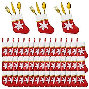 Amytalk 24 Pack Christmas Mini Stockings Tableware Holders Christmas Socks Decorations Spoon Fork Bag Candy Pouch Bag for Xmas Party Tree Dinner Table Home Ornaments