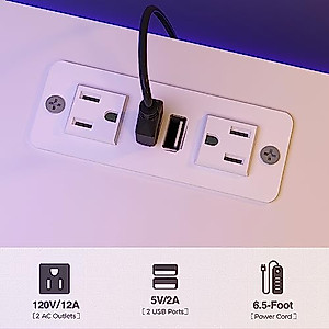 Nightstand with Charging Station and LED Light, Modern Bedside Table, Side End Table with Storage Compartment and Glass Door for Bedroom, Living Room -White