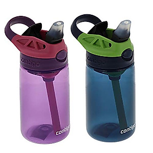 Contigo Kids Water Bottle, 14 oz with Autospout Technology – Spill Proof, Easy-Clean Lid Design – Ages 3 Plus, Top Rack Dishwasher Safe – Eggplant Punch & Blueberry Green Apple