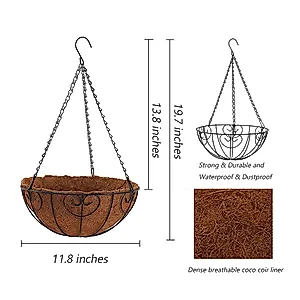 Maybox Artificial Hanging Basket with Flowers for Garden Eave Patio Lawn Decor 49Pcs Fake Daisy Bunches in 11.8 inches Metal Planter with Coco Coir Liner