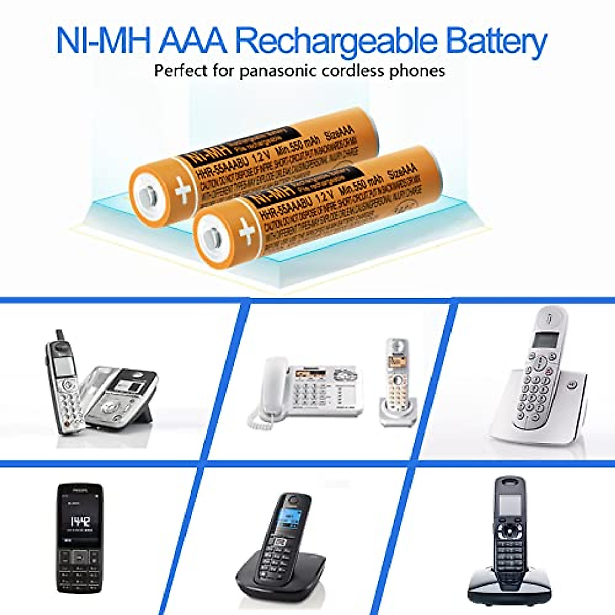 CIEEDE HHR-55AAABU NI-MH AAA Rechargeable Battery for Panasonic 1.2V 550mah 4Pack NiMH AAA Batteries for Panasonic Cordless Phones, Electronics, Remote Controls