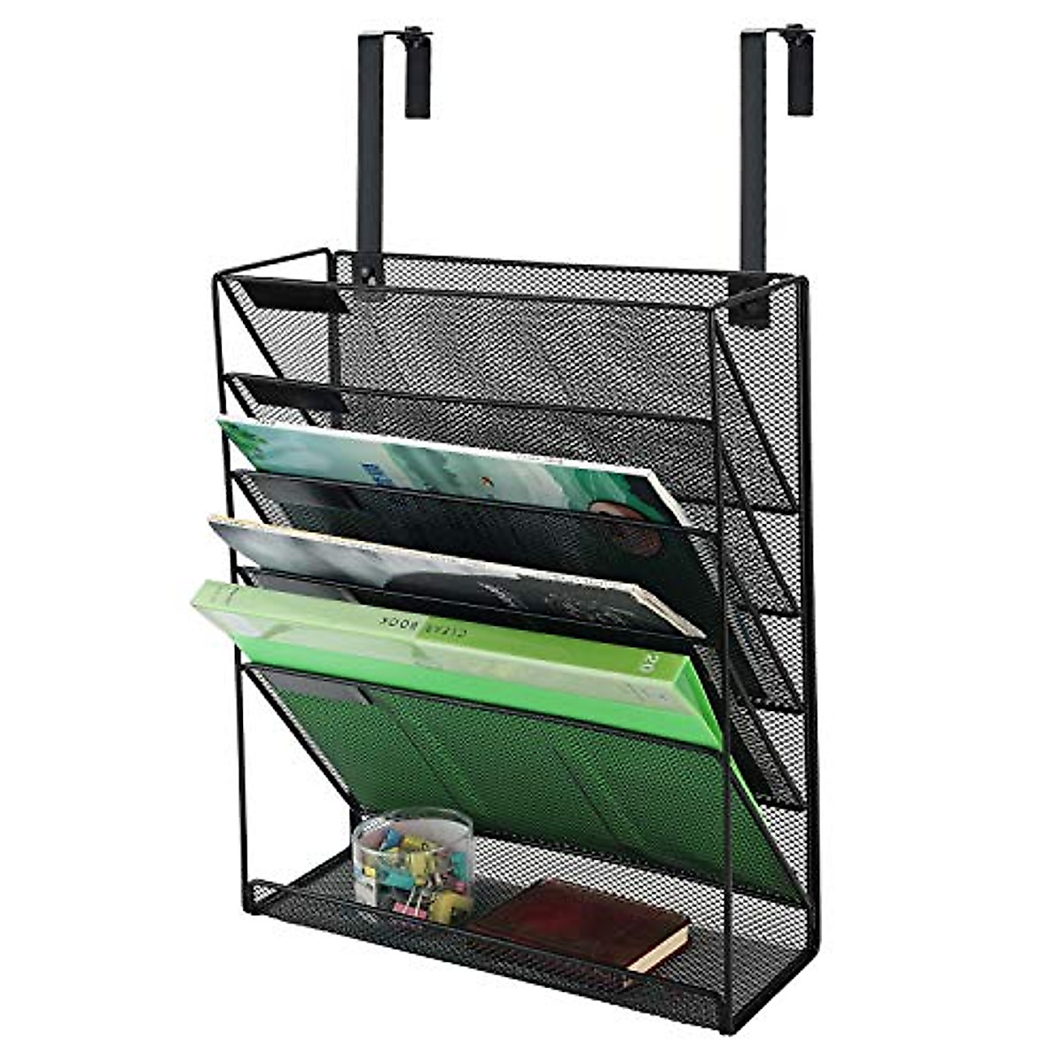 Samstar Hanging Wall File Organizer, 5-Tier Vertical Wall Mount File Holder with 1 Flat Tray for Cubicle Partition Office Home, Black