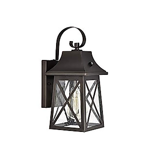 FLALINKO Dusk to Dawn Outdoor Wall Sconce - 2 Pack 14" Farmhouse Porch Light in Oil Rubbed Bronze Finish Clear Seedy Glass for Garage, Patio, Porch, Doorway, Entryway (ORB, Twin Pack)
