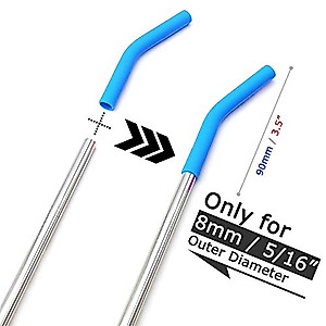 GFDesign Food Grade Silicone Straw Elbows Tips Soft Reusable Metal Stainless Steel Straw Nozzles Only Fit for 5/16" Wide (8mm Outer Diameter) Multicolor - Set of 8