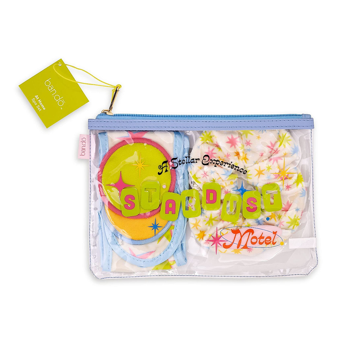 ban.do Time Out Home Spa Set, Self Care Kit Includes Spa Headband, Scrunchie, 2 Reusable Makeup Remover Pads, and Zipper Pouch, Starburst