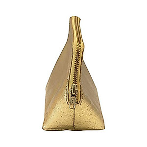 Creative Co-Op Recycled Leather Zip, Gold Color Pouch