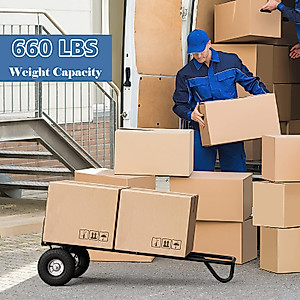 S AFSTAR P Handle Hand Truck, High Back Sack Barrow with 10" Rubber Wheels, Built-in Double Bearings & Foldable Load Plate, Heavy Duty Metal Trolley for Lifting Moving Delivery, 660 LBS Max Load