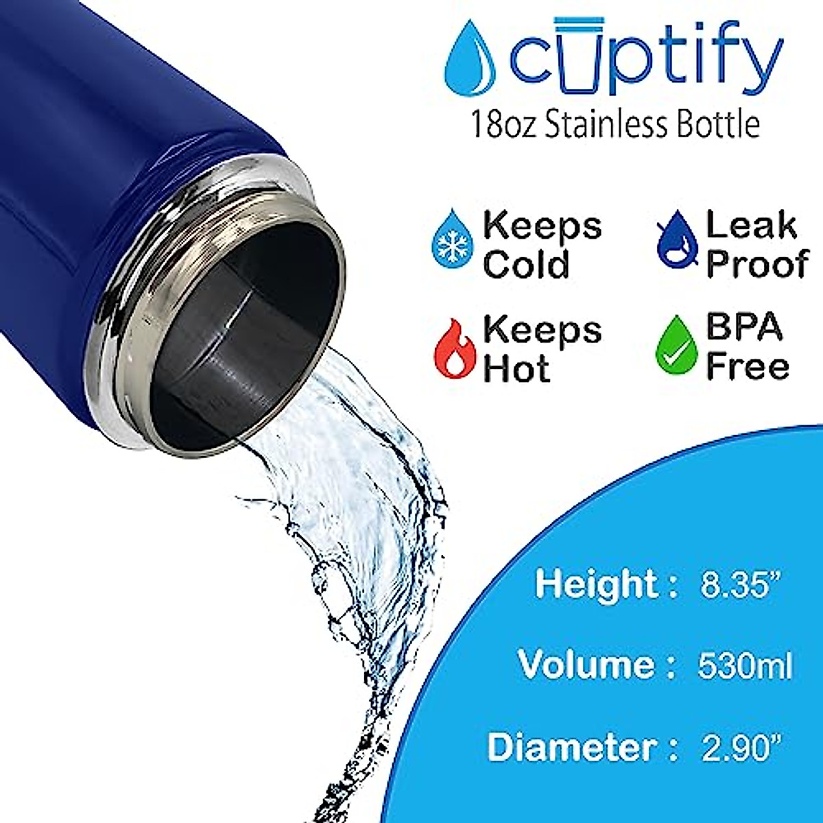 Personalized Children Water Bottle with Lid and Protective Silicone Boot Custom Navy Blue Coral Ombre 18 oz Modern Insulated Stainless Steel for Boys and Girls