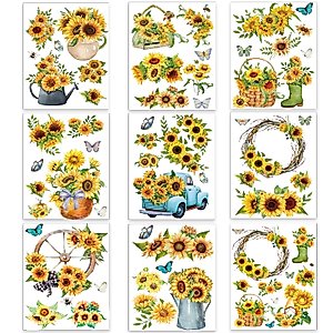 Cieovo 9 Sheets Sunflower Stickers Rub on Transfers Stickers Vintage Furniture Flowers Rub on Transfers Stickers Decal for Home Office Paper Wood Furniture Arts DIY Craft