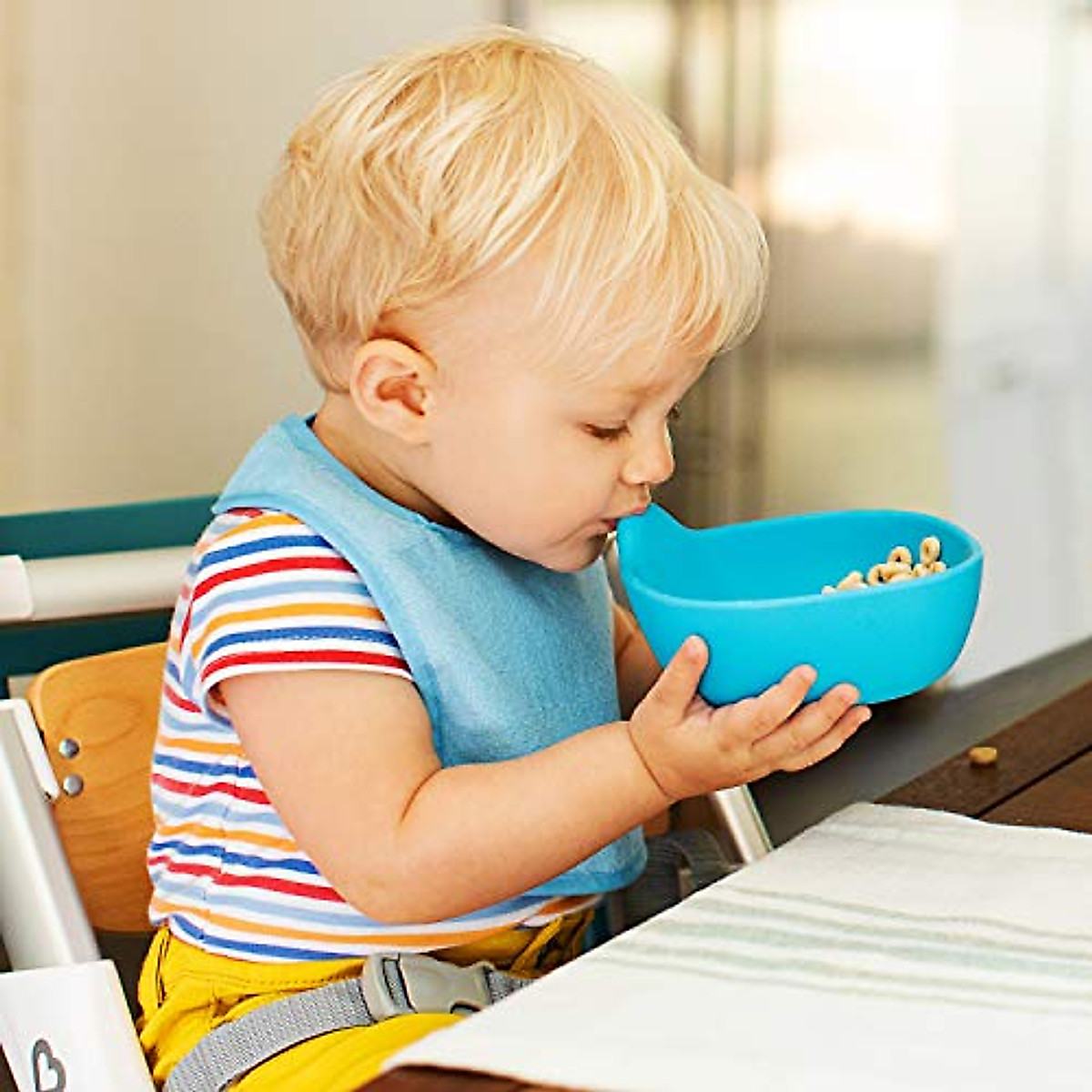 Munchkin Last Drop Silicone Toddler Bowl with Built-In Straw, Blue