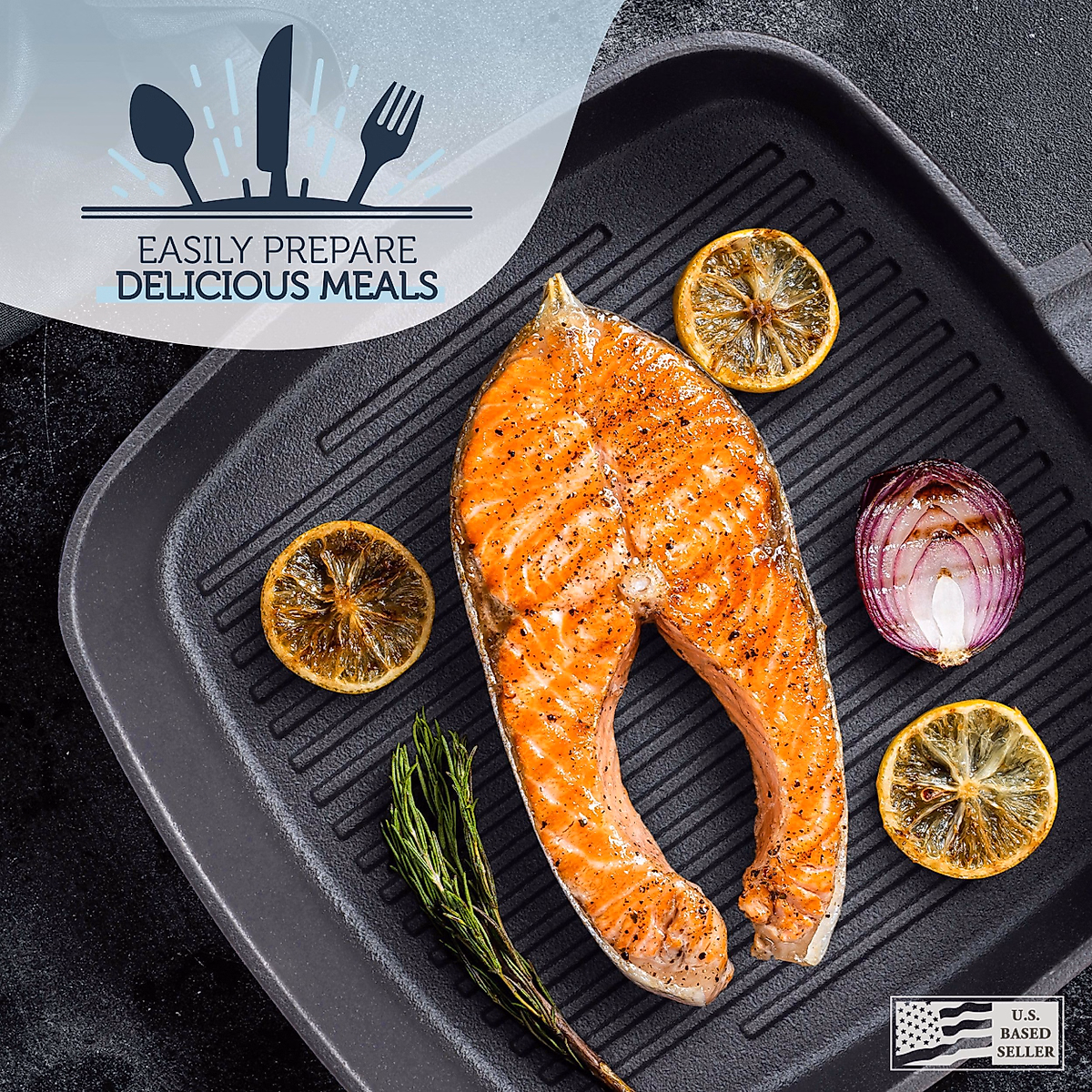 Potted Pans Square Cast Iron Skillet - 9.4-inch Pre-Seasoned Cast Iron Griddle Cooking Pan Camping Skillet Iron Pan