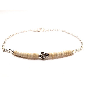 10 Inch Turtle Charm Ankle Bracelet With White Turquoise Beads Gift Boxed Anklet