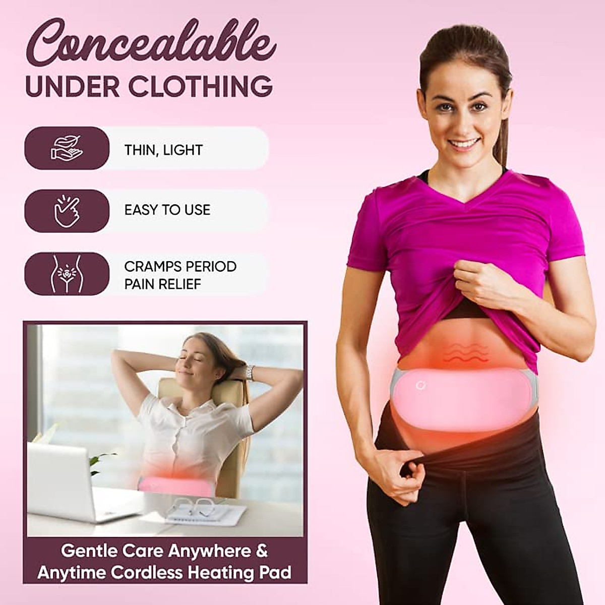 Menstrual Heating Pad, Period Heating Pad for Cramps, Portable Heating Pad for Cramps Menstrual, Cordless Heating Pad for Cramps, Cramps Relief Heating Pad