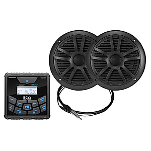 BOSS Audio Systems MCKGB450B.6 6.5 Inch Speakers & Marine Boat Gauge Stereo - Bluetooth Head Unit, No CD DVD Player, AM/FM Radio Receiver, NOAA Weather Band, IPX6 Weatherproof, USB