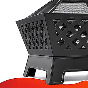 SINGLYFIRE 26 Inch Fire Pits for Outside Square Firepit Outdoor Wood Burning Extra Large Steel Firepit Rectangular Deep Bowl for Patio Backyard Garden with Ash Plate,Spark Screen,Log Grate,Poker