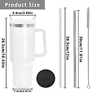 Amgkonp 2 Pack 40oz Stainless Steel Insulated Travel Cup with Handle and Straw, Sublimation Tumbler Blanks for DIY Gift