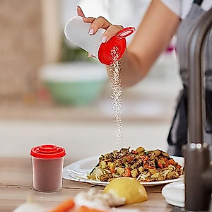 2 Pack Salt and Pepper Shakers Set Moisture Proof 4.35oz Plastic Salt Shaker With Lid for Camping Outdoors Kitchen Lunch 2 Pack Salt and Pepper Shakers (medium, 2 pack) (RED, 2 Pack - medium)